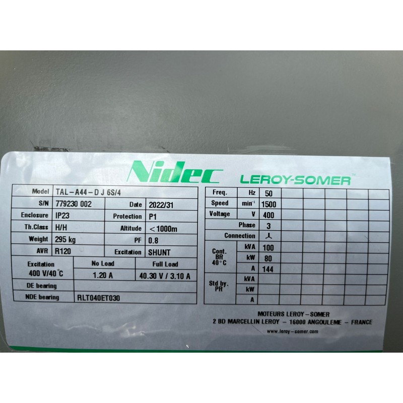 100 kVA IVECO Diesel Generator 400V 1500 RPM